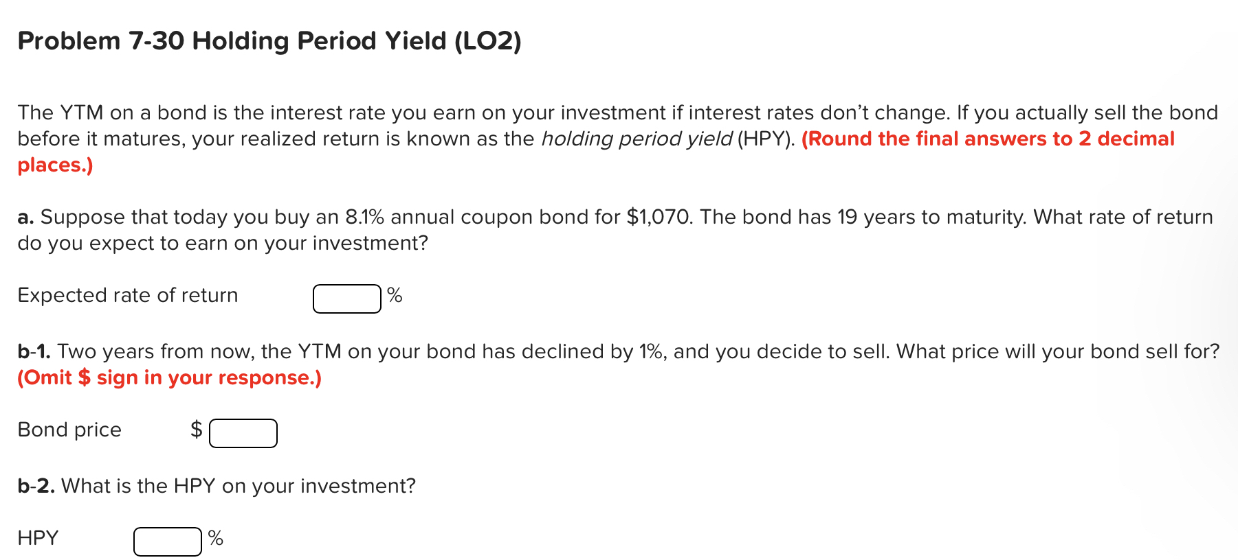Solved Problem 7-30 ﻿Holding Period Yield (LO2)The YTM on a | Chegg.com