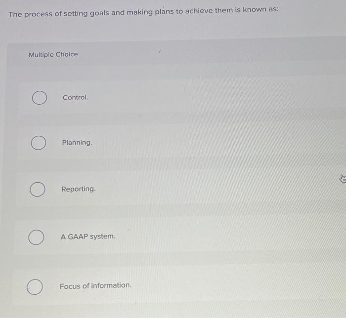 Solved The process of setting goals and making plans to | Chegg.com