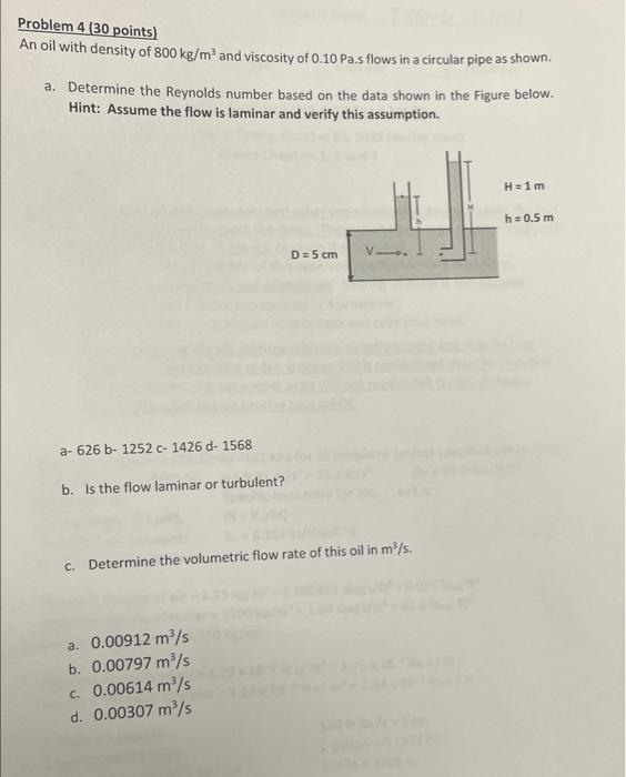 Solved Problem 4 ( 30 points) An oil with density of 800 | Chegg.com