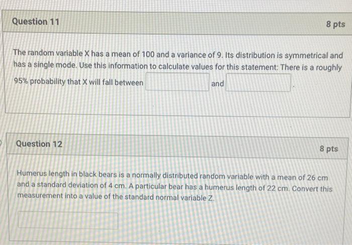 Solved Question 11 8 pts The random variable X has a mean of | Chegg.com