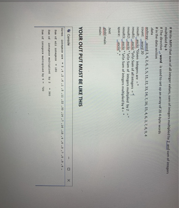 Solved #Write MIPS that sum of all integer values, sum of | Chegg.com