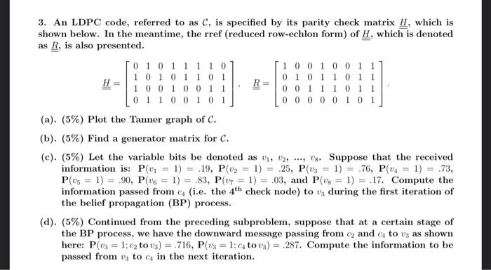 3. An LDPC code, referred to as C, is specified by | Chegg.com