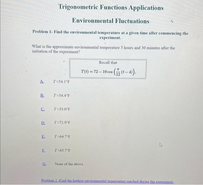 Solved Trigonometric Functions Applications Environmental | Chegg.com