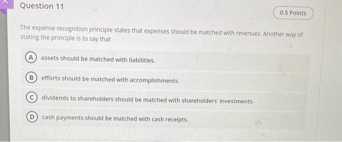 Solved The expense recognition principle matches A creditors | Chegg.com
