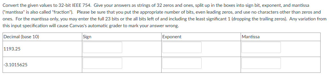 Solved Convert the given values to 32-bit IEEE 754. Give | Chegg.com