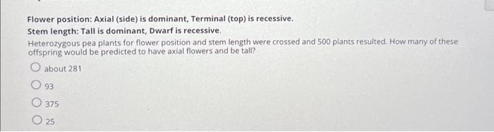 Solved Flower position: Axial (side) is dominant, Terminal | Chegg.com