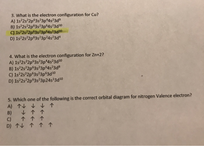 Solved 3. What is the electron configuration for Cu? A) | Chegg.com