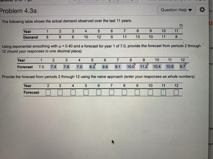 Solved Problem 4.3a Question Help The following table shows | Chegg.com