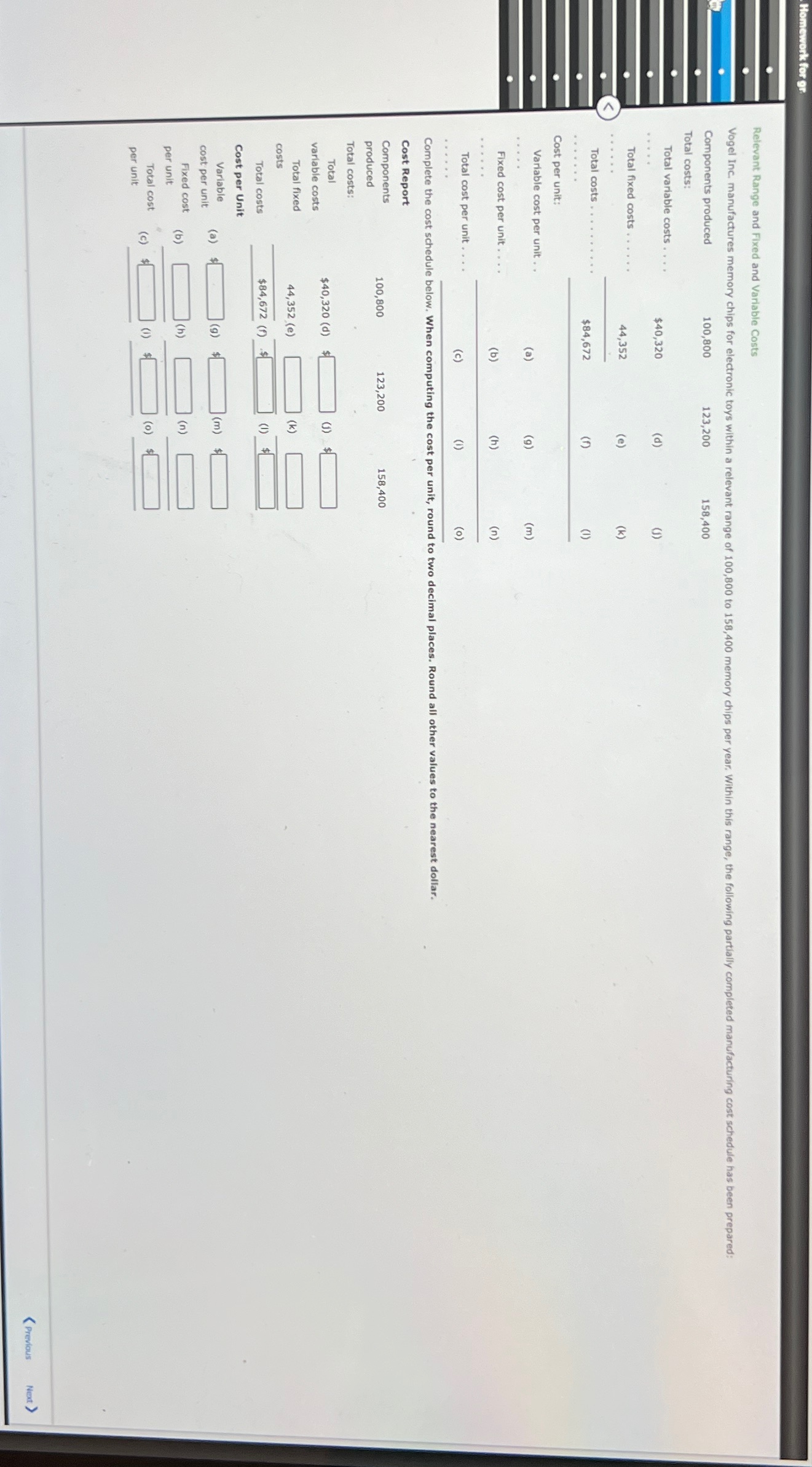 Solved Homework for orRelevant Range and Fixed and Variable | Chegg.com