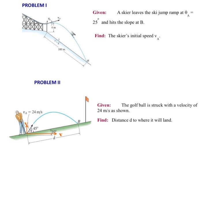 Solved PROBLEM I Given: A skier leaves the ski jump ramp at | Chegg.com