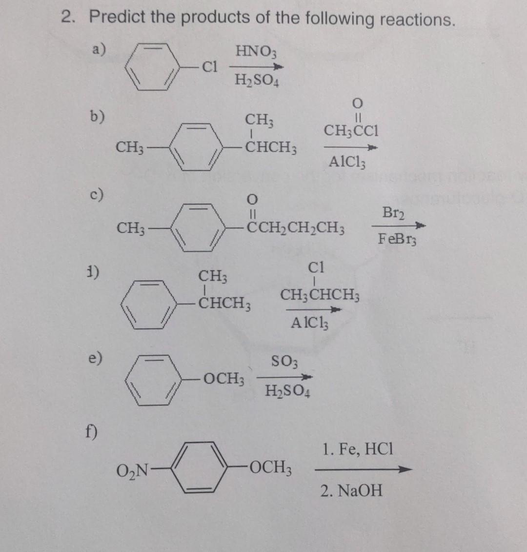 Solved 2. Predict the products of the following reactions. | Chegg.com
