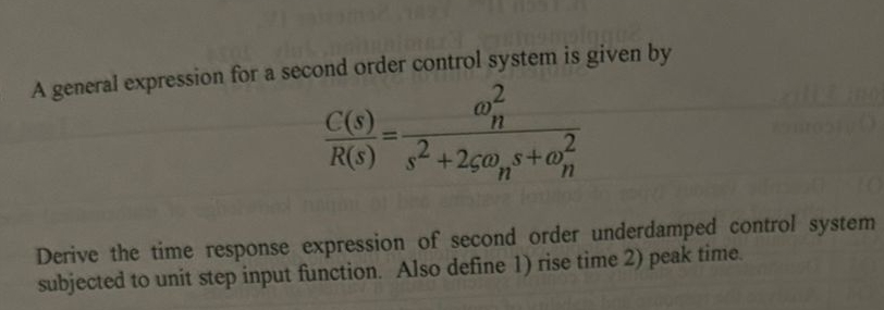 Solved A general expression for a second order control | Chegg.com