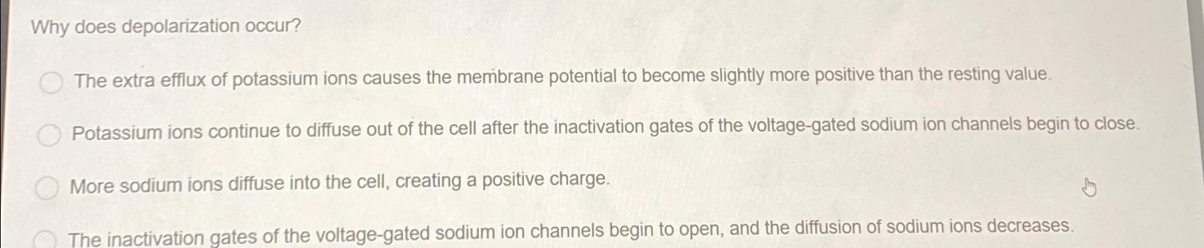 Solved Why does depolarization occur?The extra efflux of | Chegg.com
