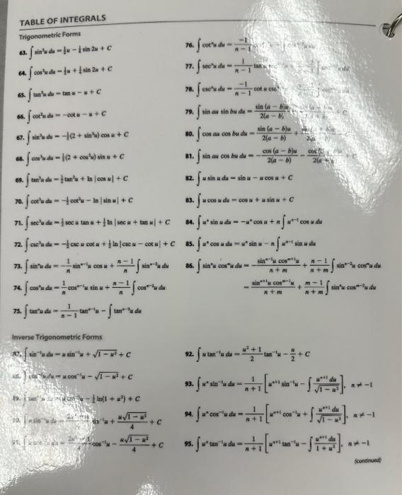 Solved Use the integral tables from the back of your book to | Chegg.com