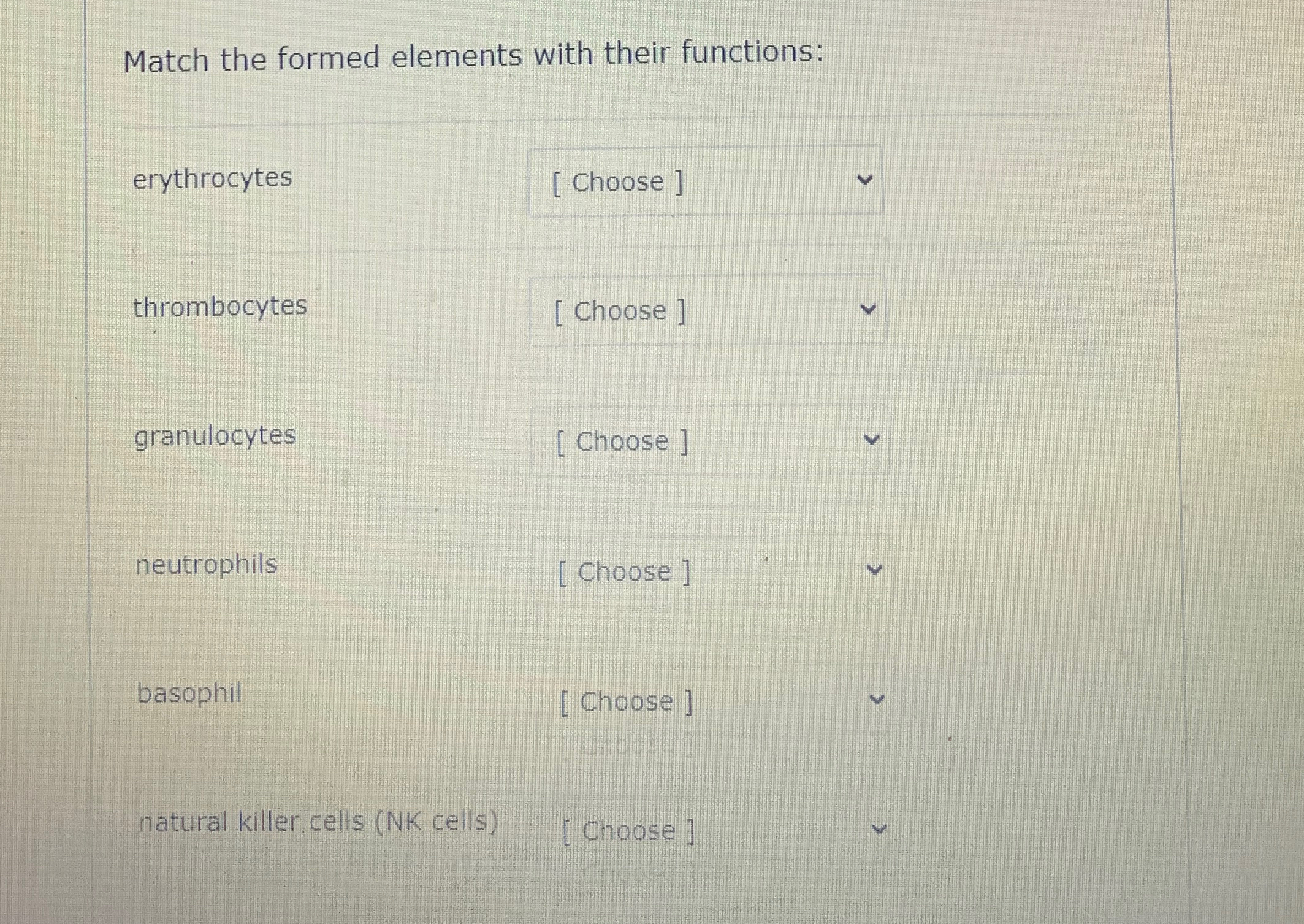 Solved Match the formed elements with their | Chegg.com