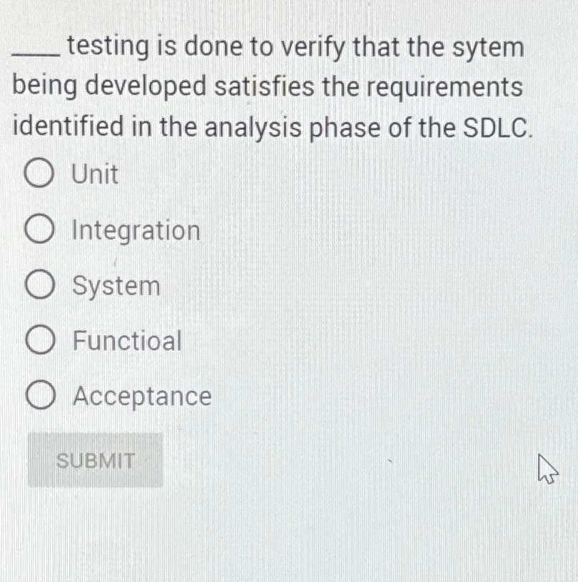 Solved testing is done to verify that the sytem being | Chegg.com