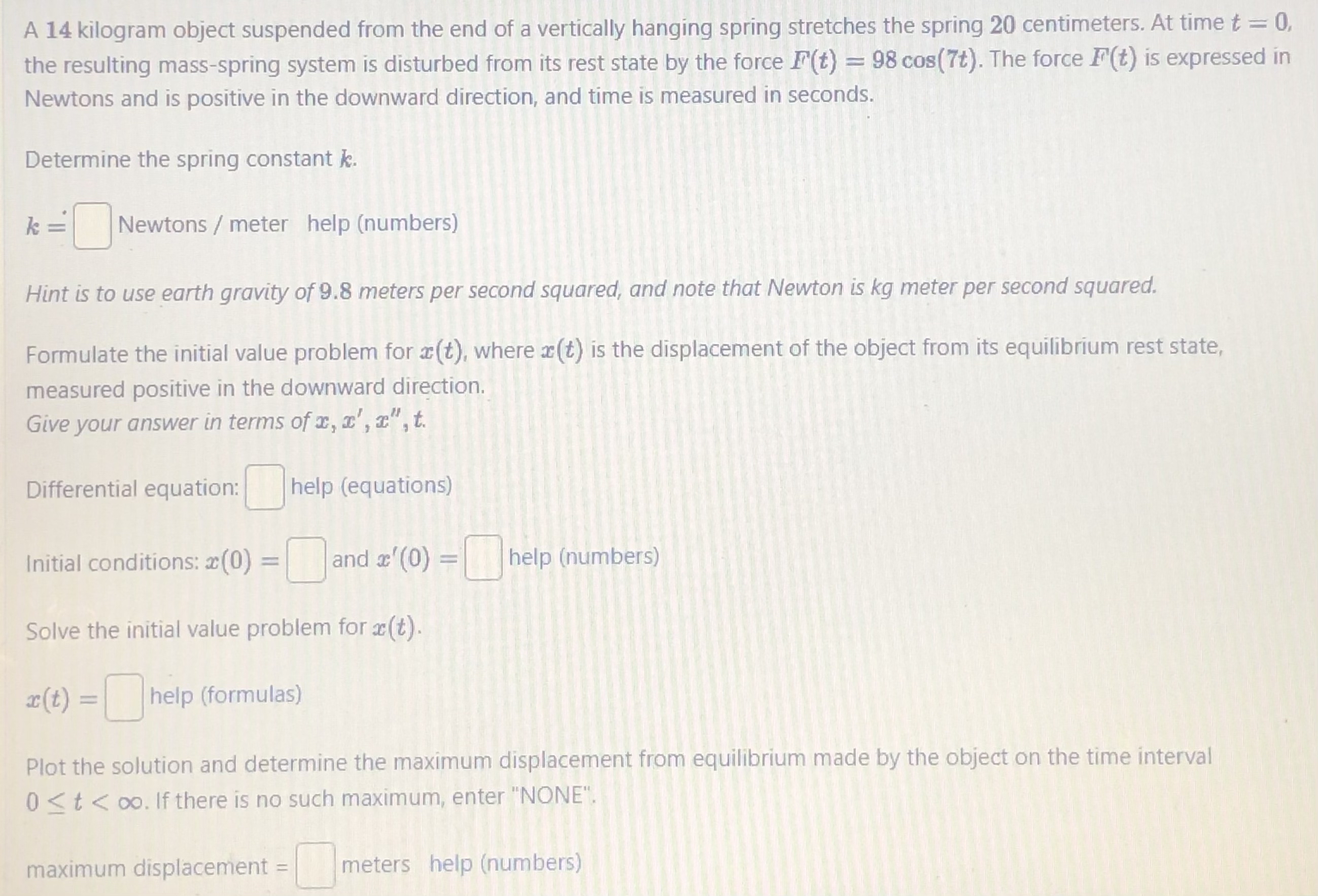 Solved A 14 ﻿kilogram object suspended from the end of a | Chegg.com