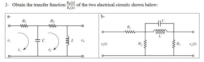 Solved 2- ﻿Obtain the transfer function Eo(s)Ei(s) ﻿of the | Chegg.com