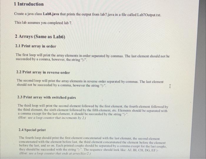 Solved 1 Introduction Create A Java Class Lab8java That 4252