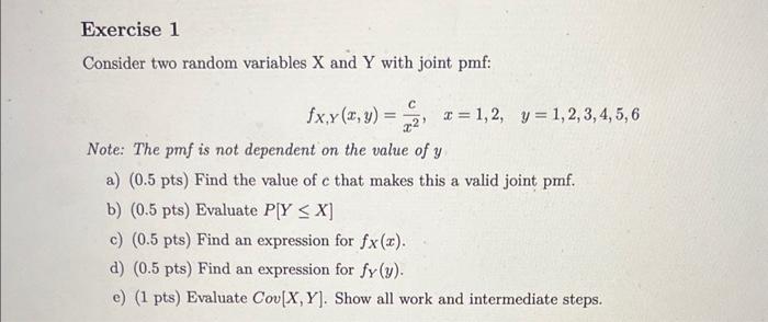 Solved Consider two random variables X and Y with joint pmf: | Chegg.com