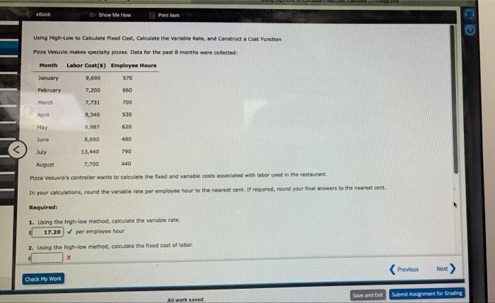 Solved ebook Show Me How Using High-Low to Calculate Fixed | Chegg.com