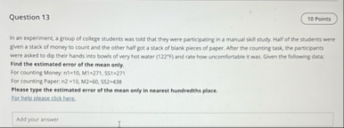 Solved Question 13In an experiment, a group of college | Chegg.com