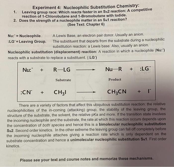 Experiment 4: Nucleophilic Substitution Chemistry: 1. | Chegg.com