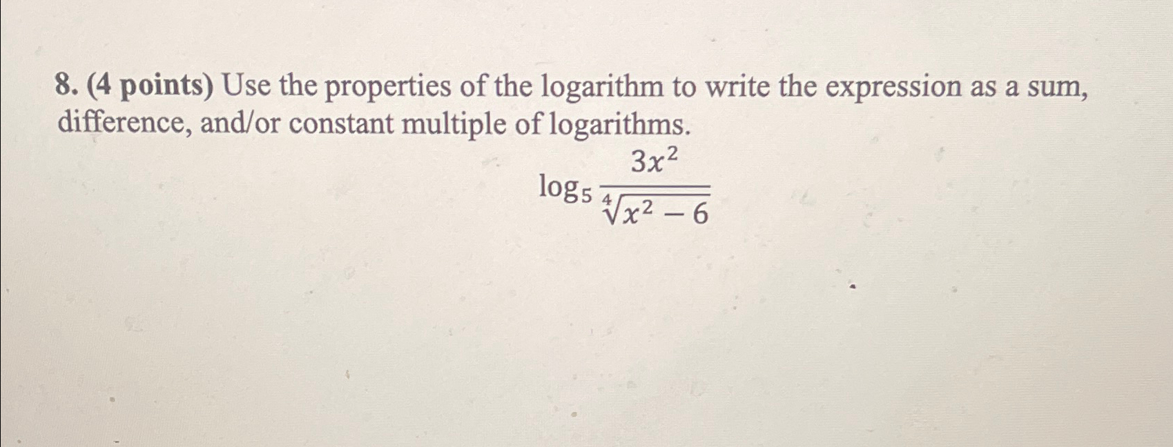 Solved (4 ﻿points) ﻿Use the properties of the logarithm to | Chegg.com