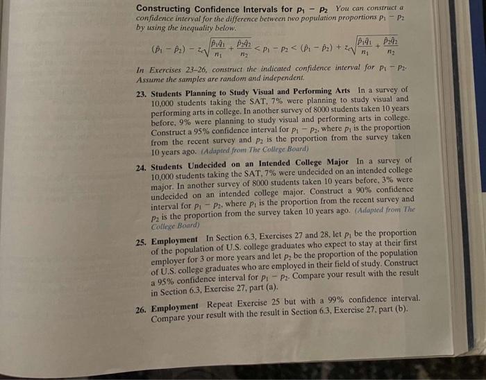 Solved Constructing Confidence Intervals for p1−p2 You can | Chegg.com