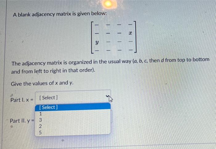Solved B A blank adjacency matrix is given below: - - 1 1 1 | Chegg.com