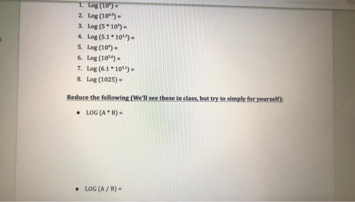 Solved LOG(A∗B)= LOG(A/B)= | Chegg.com