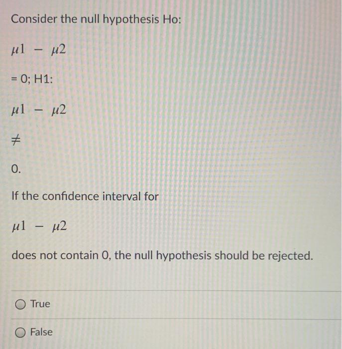 Solved Consider the null hypothesis Ho: ul - u2 = 0; H1: ul | Chegg.com