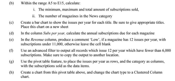 Solved (b) Within the range A5 to E15, calculate: i. The | Chegg.com