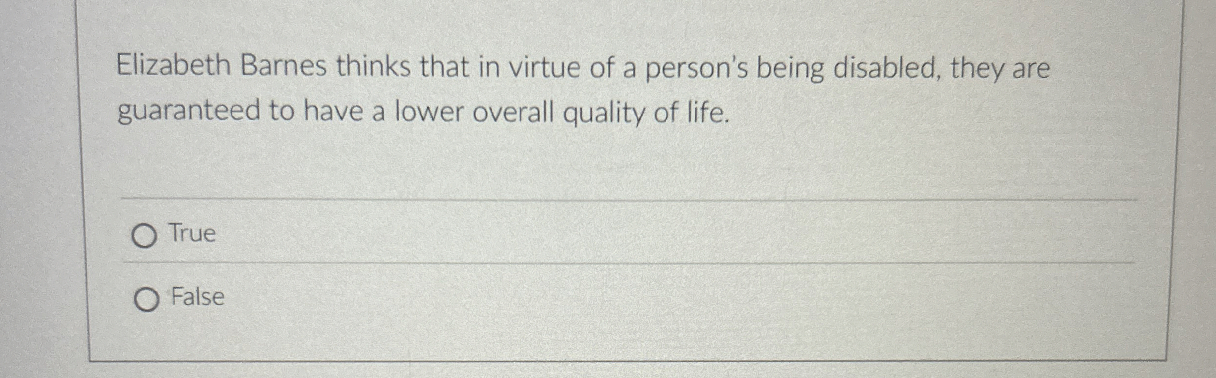Solved Elizabeth Barnes thinks that in virtue of a person's | Chegg.com