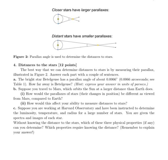 Solved Closer stars have larger parallaxes: Distant stars | Chegg.com