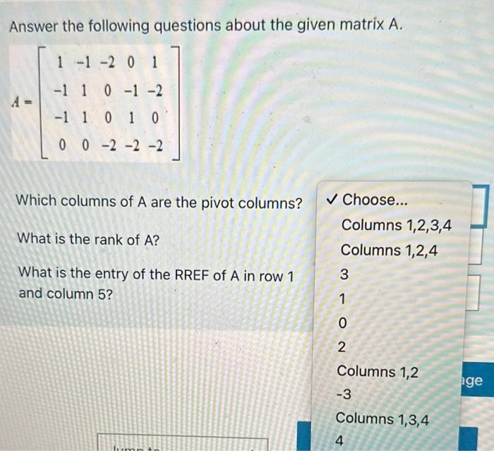 Solved Answer the following questions about the given matrix | Chegg.com