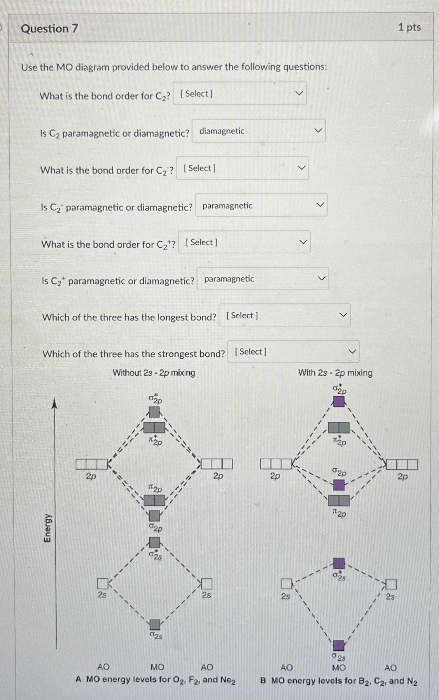 Solved Question 7Use the MO diagram provided below to answer | Chegg.com