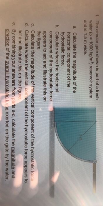 Solved 1. The circular gate shown is part of a fresh water | Chegg.com