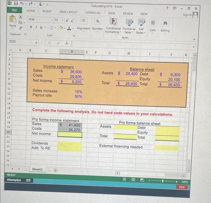 Solved ? 1 FILE Calculating EFN- Excel FORMULAS DATA REVIEW | Chegg.com