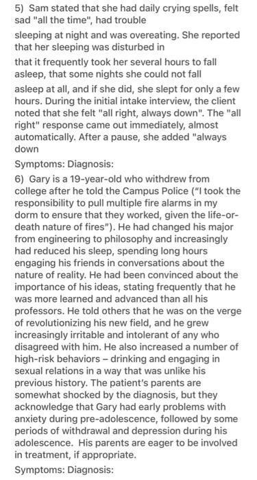 Solved 5) Sam stated that she had daily crying spells, felt | Chegg.com