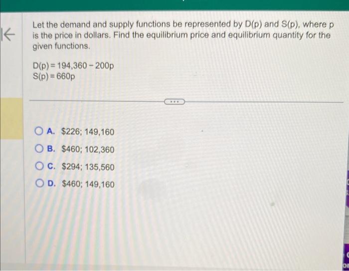 Solved Let the demand and supply functions be represented by | Chegg.com