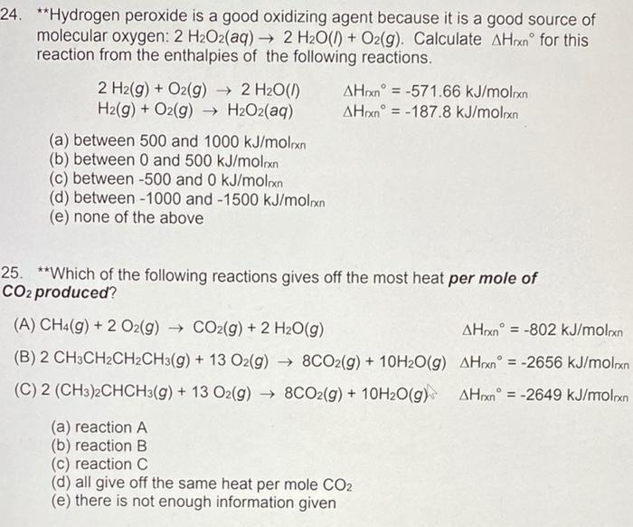 Solved 24. **Hydrogen peroxide is a good oxidizing agent | Chegg.com