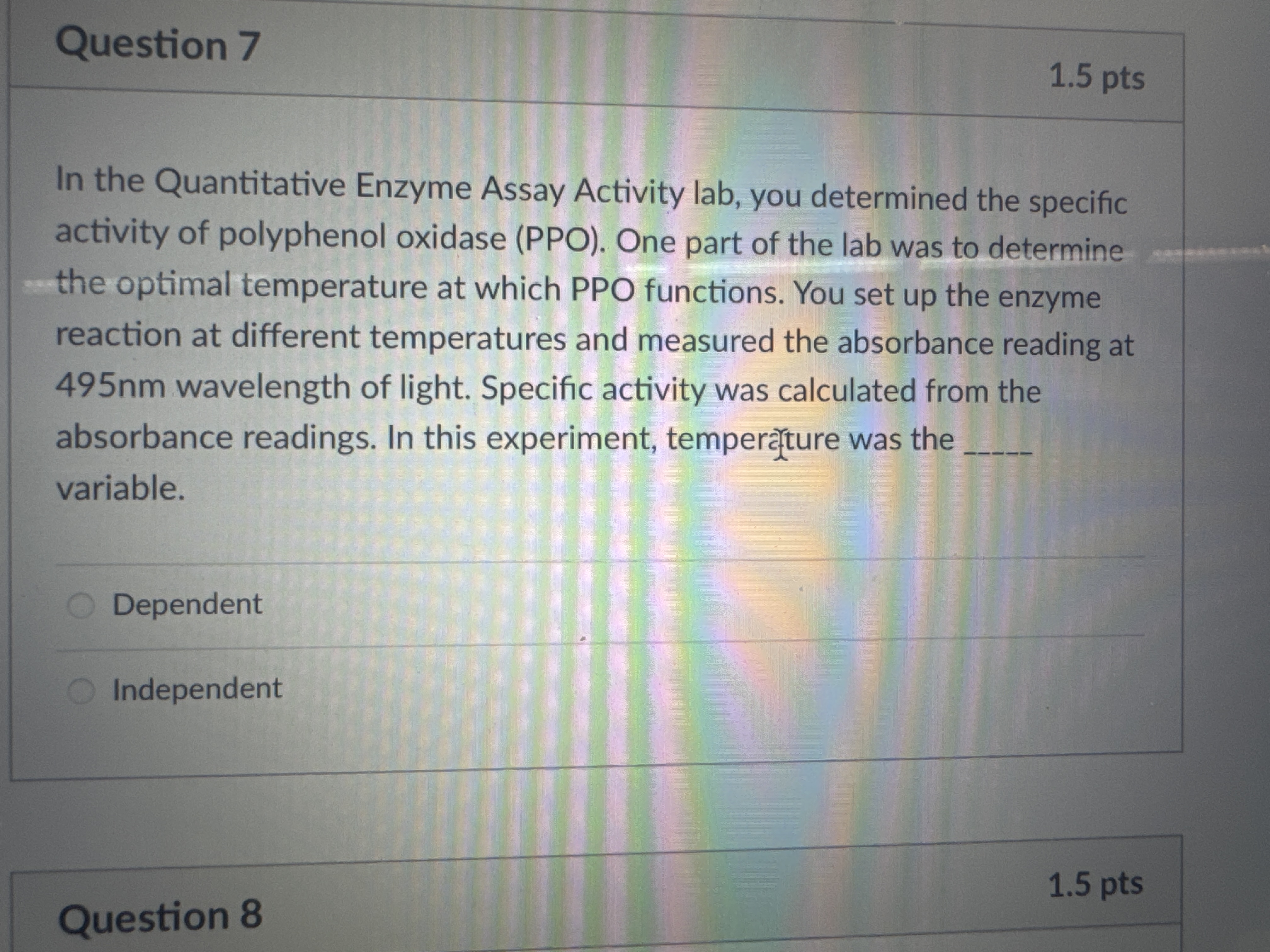 Solved Question 7In the Quantitative Enzyme Assay Activity | Chegg.com