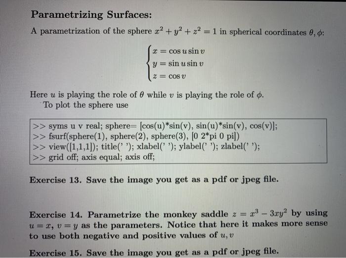 Solved Parametrizing Surfaces: A parametrization of the | Chegg.com