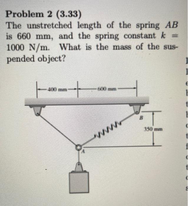 Solved Problem 2 (3.33) The unstretched length of the spring | Chegg.com