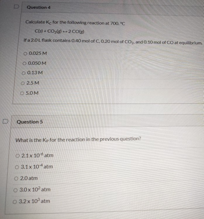 Solved Question 4 Calculate Kc for the following reaction at | Chegg.com