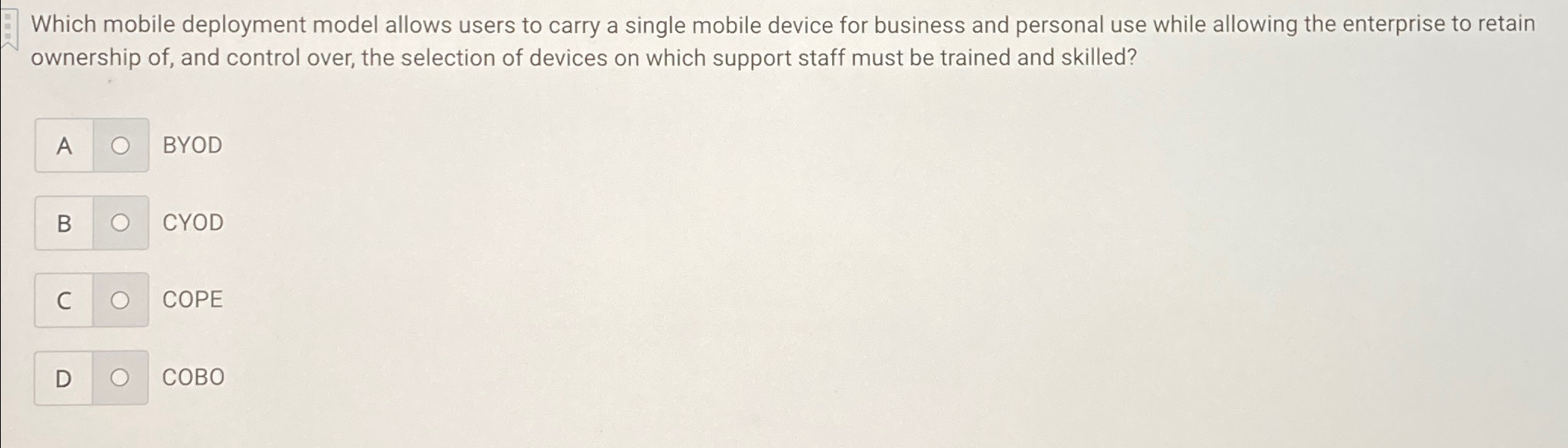 Solved Which mobile deployment model allows users to carry a | Chegg.com