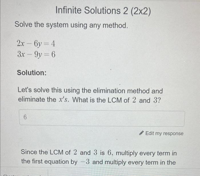 Solved Solve the system using any method. 2x−6y=43x−9y=6 | Chegg.com