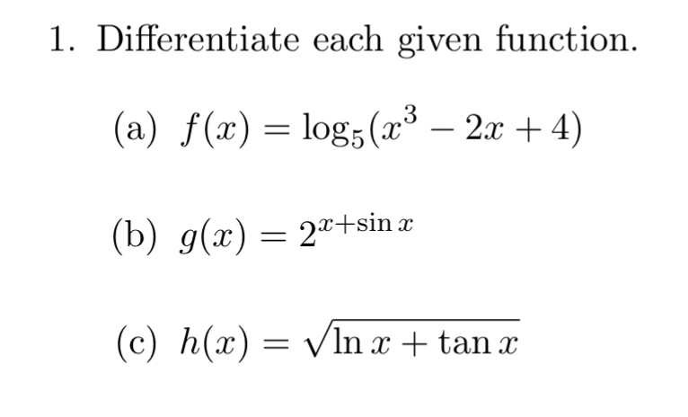Solved Differentiate each given | Chegg.com