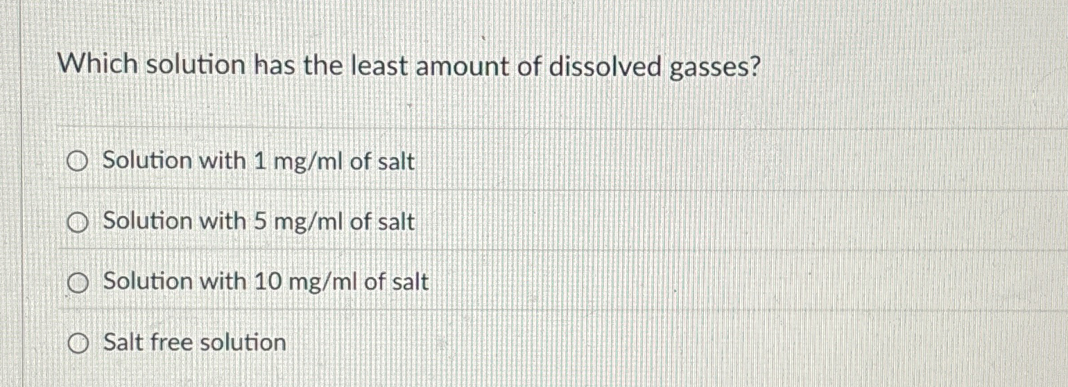 Solved Which solution has the least amount of dissolved | Chegg.com